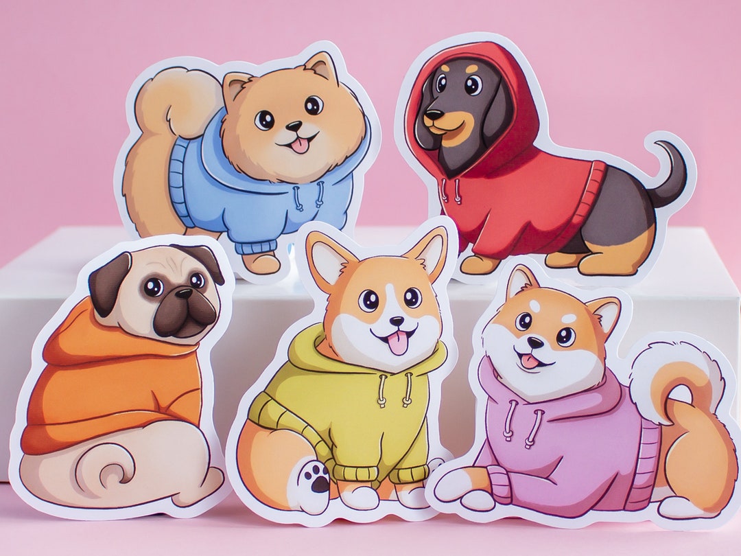 Cute Dogs in Hoodies Sticker Pack - Dog Laptop Stickers - Gift for Dog ...