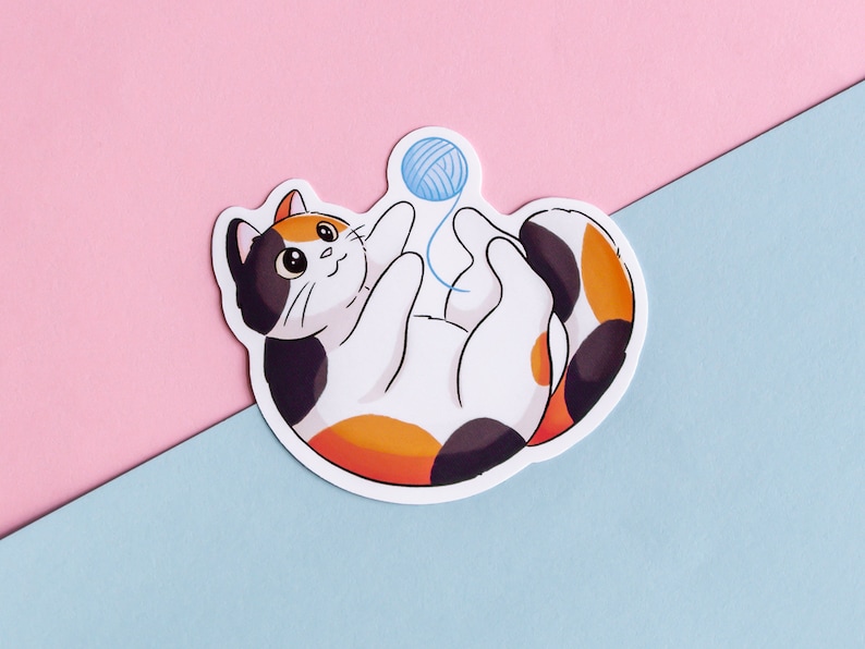 Calico Cat Sticker Cute Playing Cat Sticker Laptop - Etsy