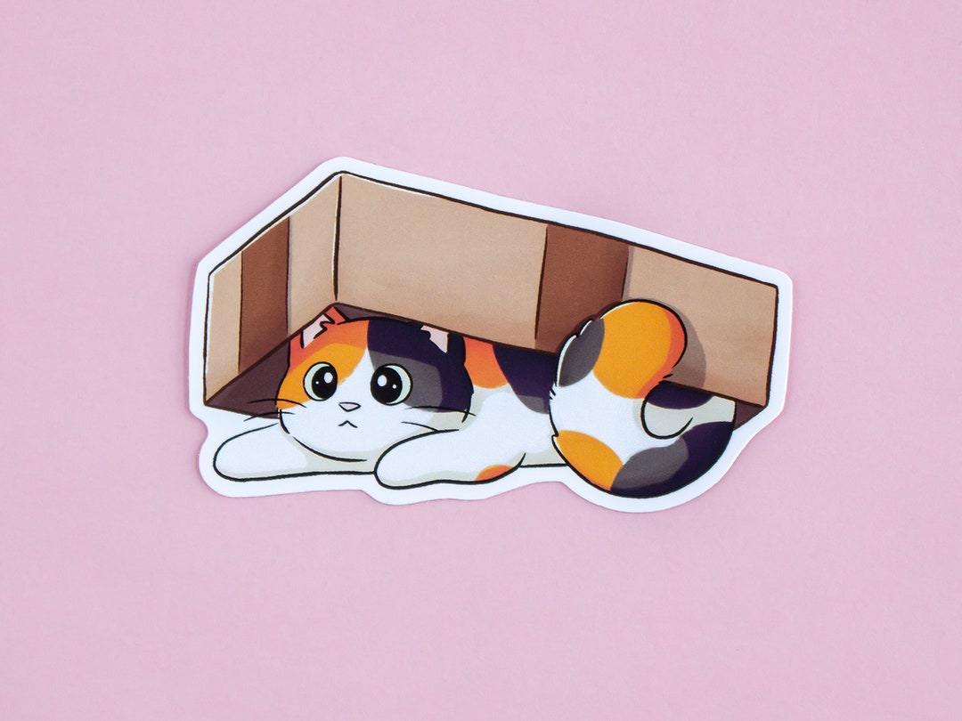 Calico Cat Under Box Sticker - Cute Cat Sticker - Calico Cat Sticker ...