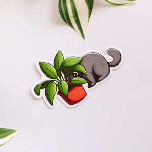 Cute Cat With Plant - Cat and Plant Sticker - Laptop Stickers - Gift ...