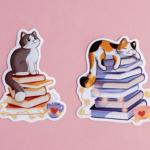 Cute Cats on Books Sticker Pack - Laptop Stickers - Gift for Cat and ...