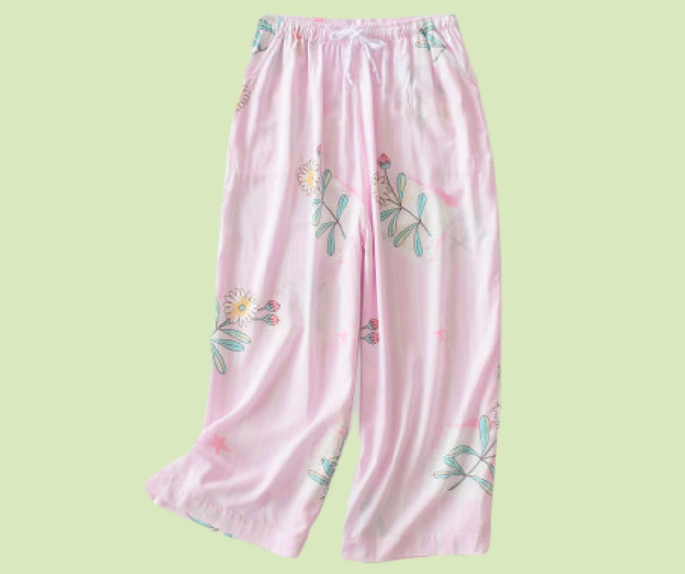 100% Cotton Floral Greenery Pajama Pants Cute Pj Pants - Etsy
