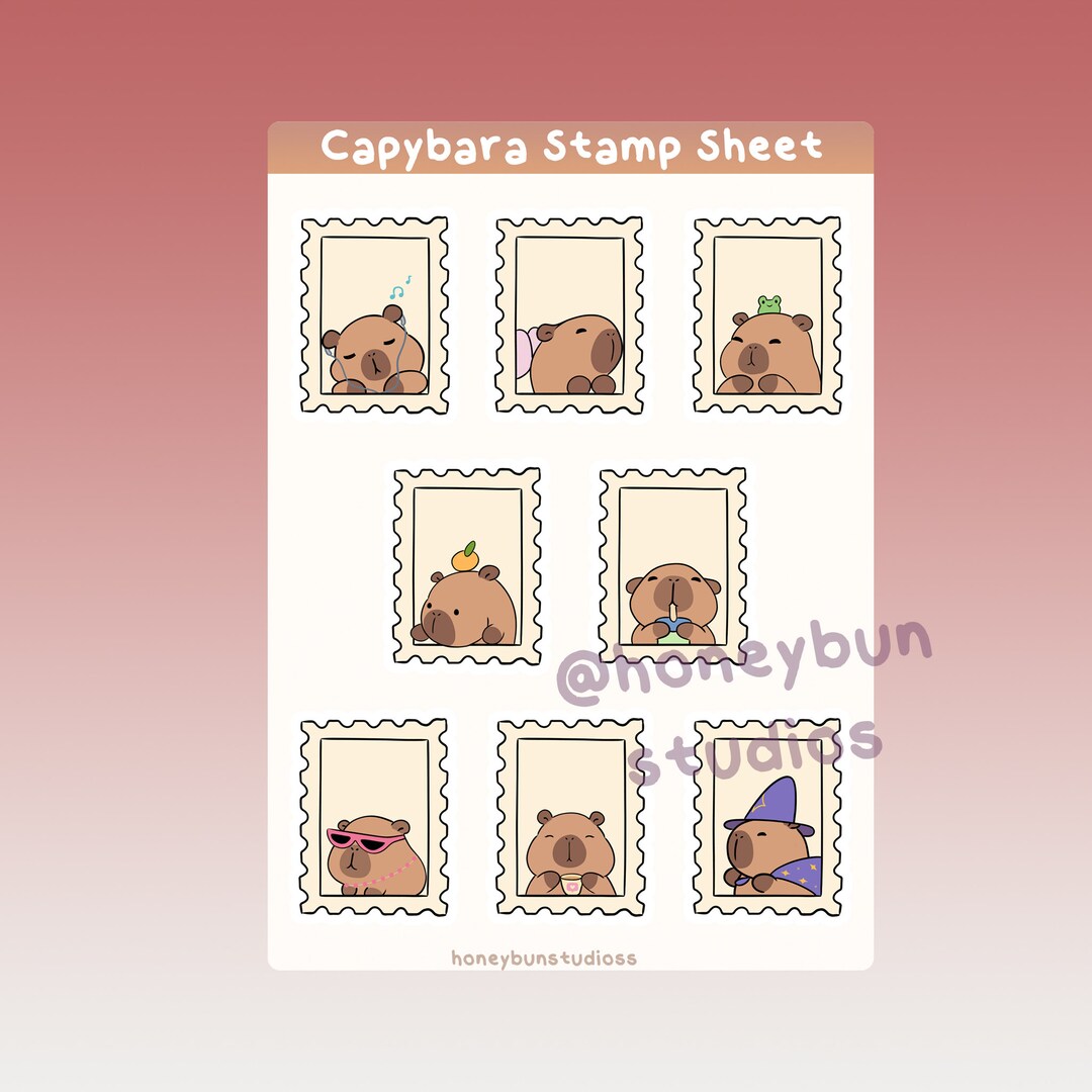 Capybara Stamp Vinyl Sticker Sheet | Matte Finish | Cute Capybara ...
