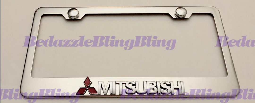 Mitsubishi 3D Emblem Badge on Stainless Steel License Plate Frame W ...