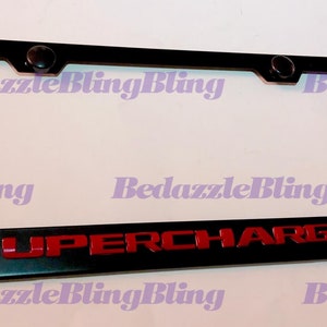 Supercharged 3D Emblem Badge on Stainless Steel License Plate Frame W ...