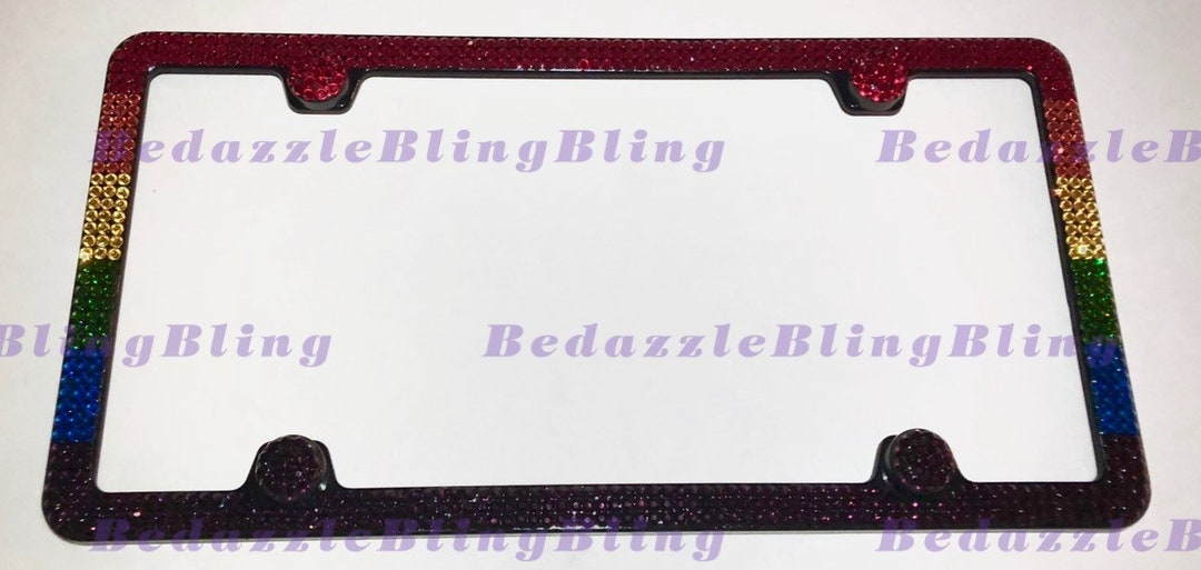 3 Rows Rainbow Gay Pride LGBT 2 Holes License Plate Frame Bedazzle ...