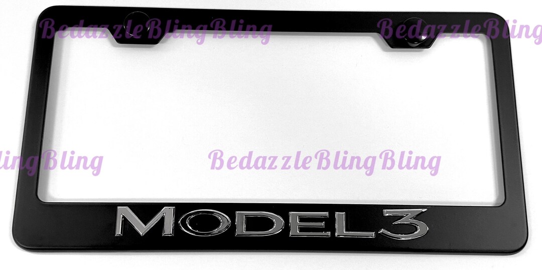 Model 3 3D Emblem Badge on Stainless Steel License Plate Frame W/ Bolt ...
