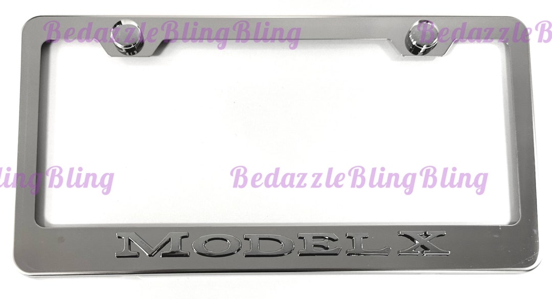Model X 3D Emblem Badge on Stainless Steel License Plate Frame W/ Bolt ...