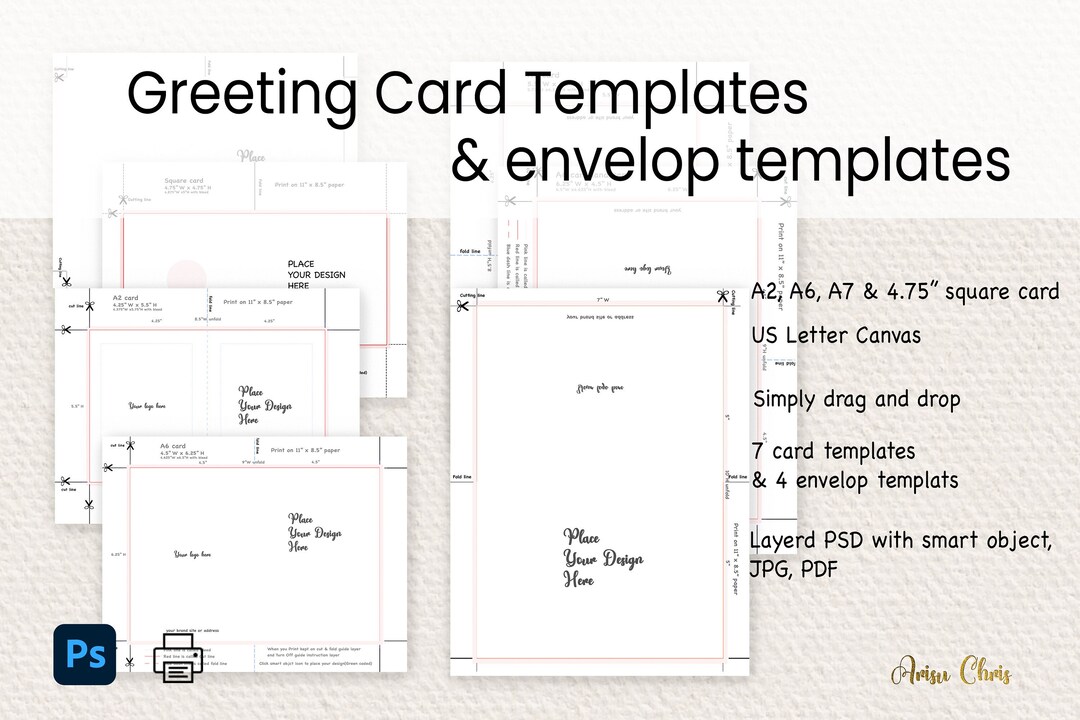 Diy, Customizable Greeting Cards and Envelopes Template Bundle | PSD ...