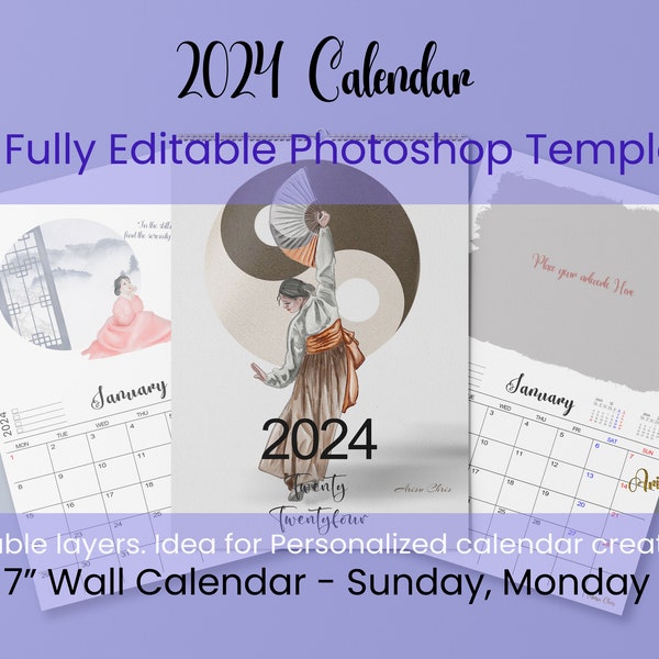 Tabloid Editable Calendar 2024 - Etsy
