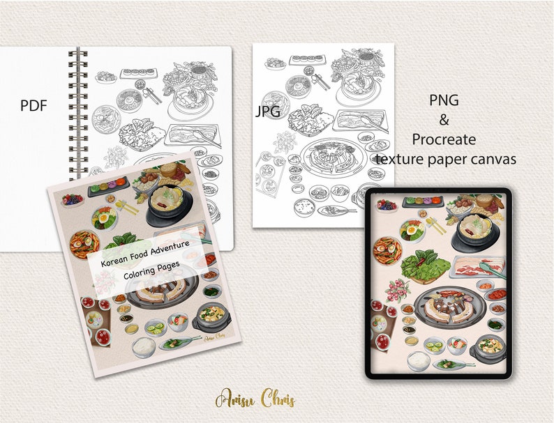 Korean Food Coloring Book: Hand-drawn Printable Pages (PDF, PNG, JPG ...