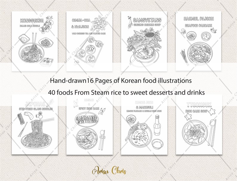 Korean Food Coloring Book: Hand-drawn Printable Pages (PDF, PNG, JPG ...