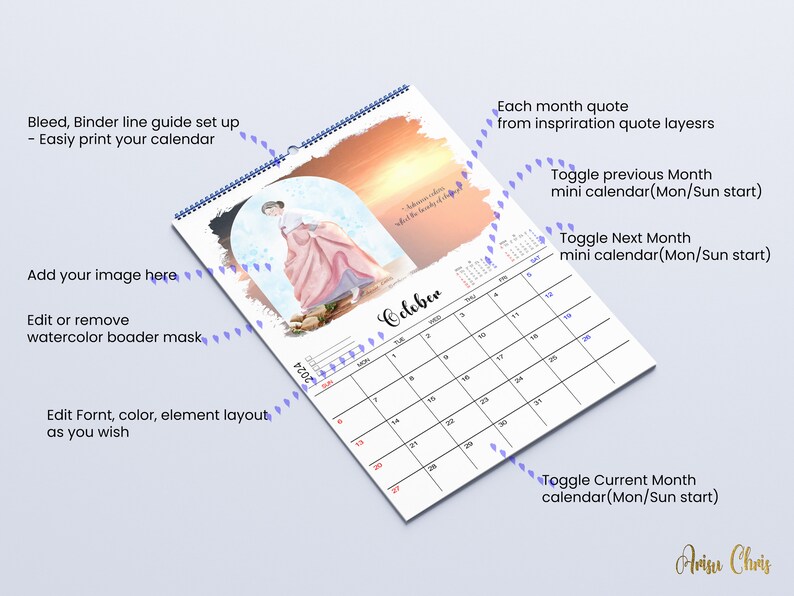 Tabloid 11x17" 2024 CALENDAR PSD Template | Sunday & Monday Start ...