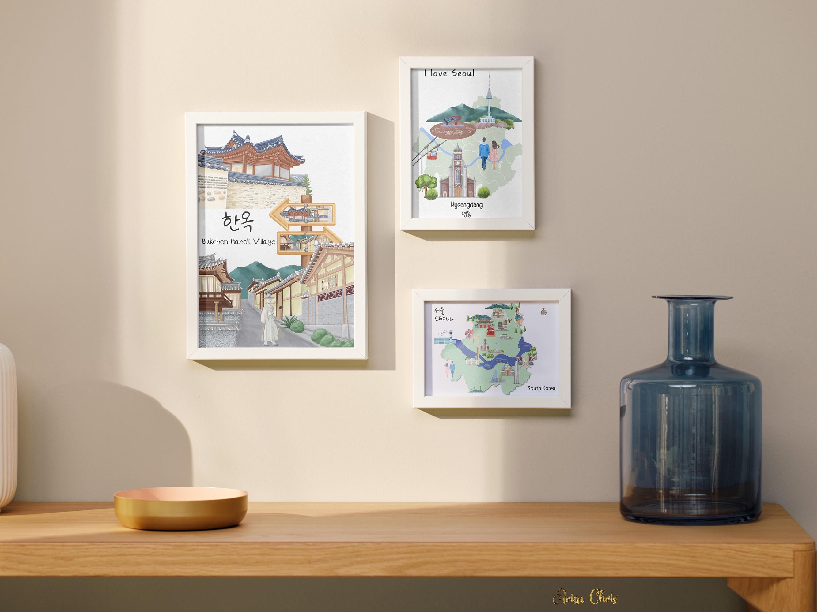 Travel to Seoul, South Korea Clipart and Map Creation Kit, PNG, SVG ...