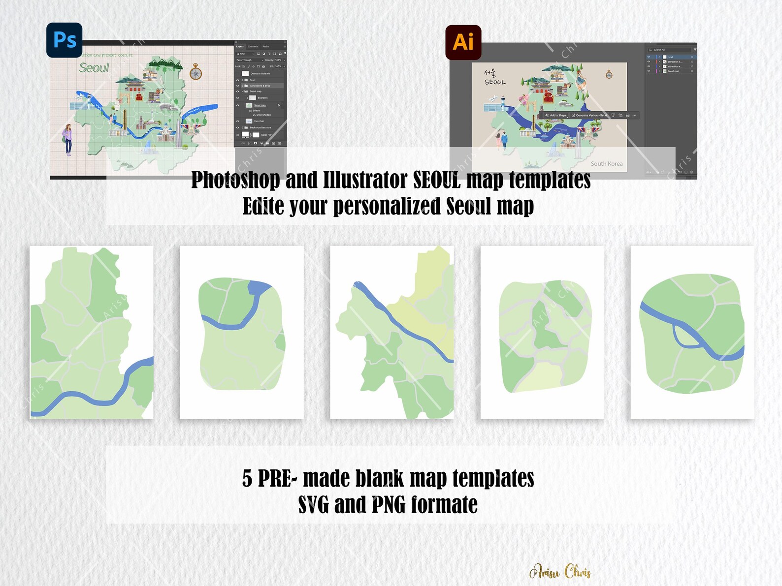 Travel to Seoul, South Korea Clipart and Map Creation Kit, PNG, SVG ...