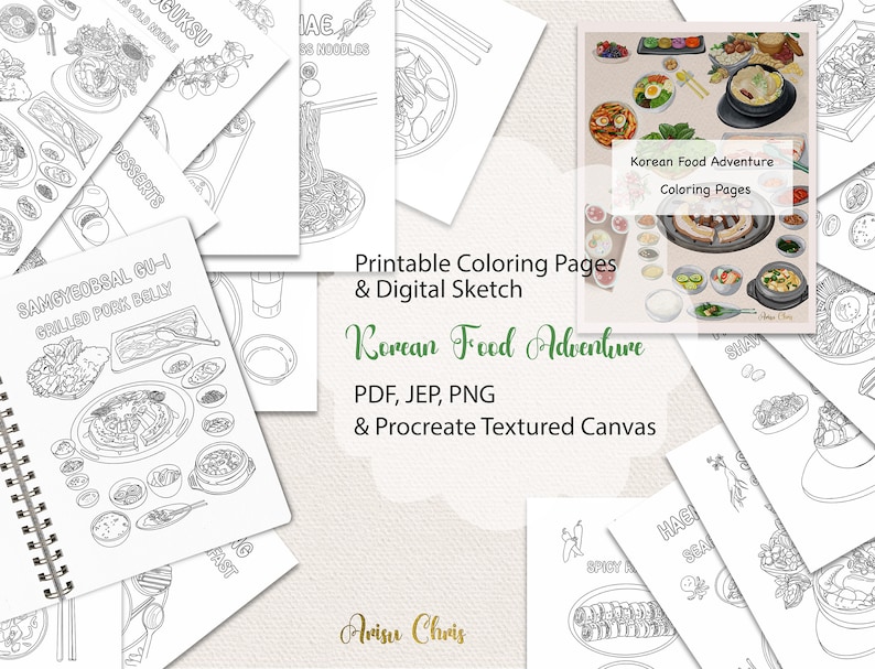 Korean Food Coloring Book: Hand-drawn Printable Pages (PDF, PNG, JPG ...