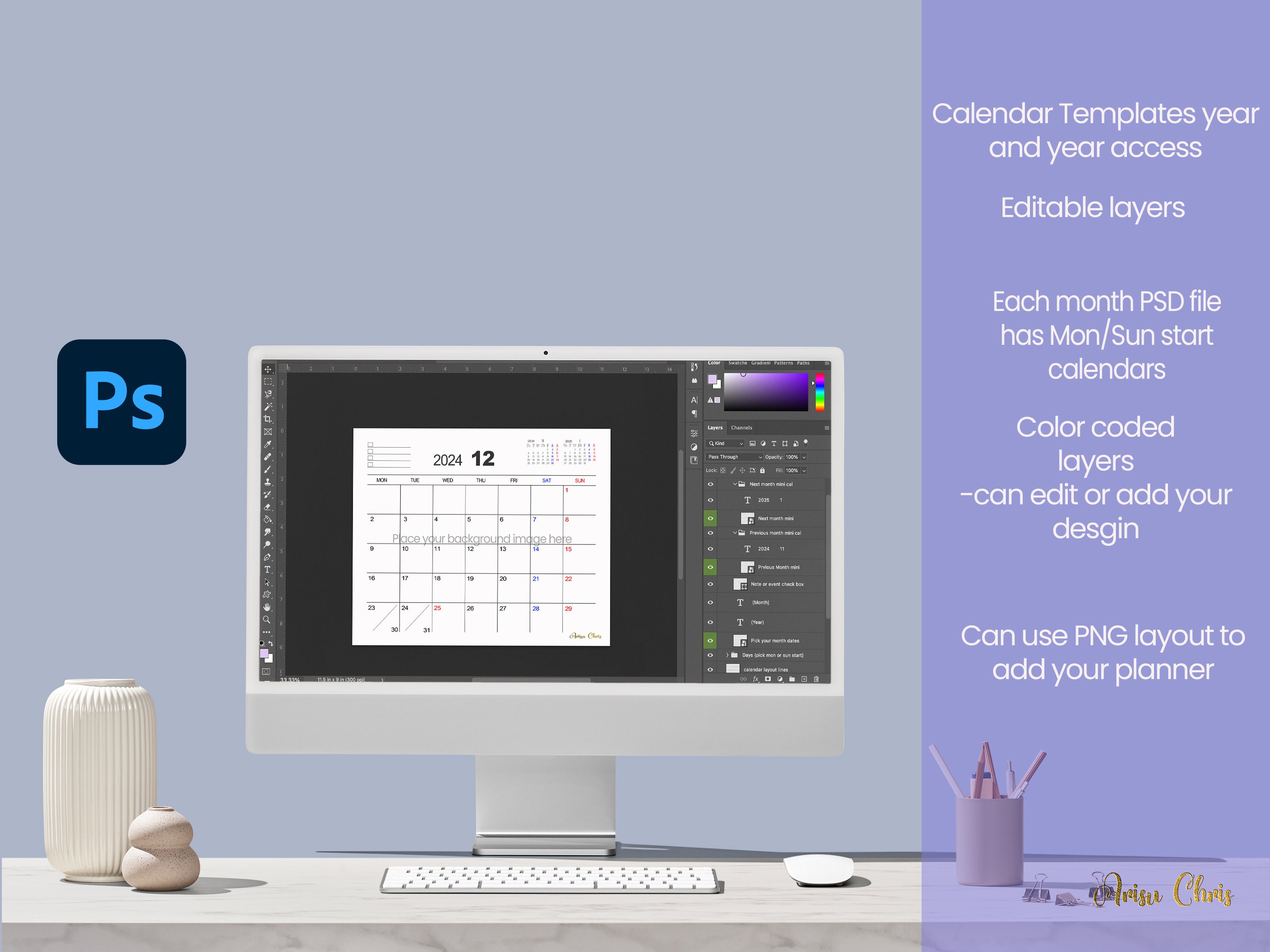 A4 11x8.5 Desk CALENDAR PSD Template Sunday & Monday Start Editable ...