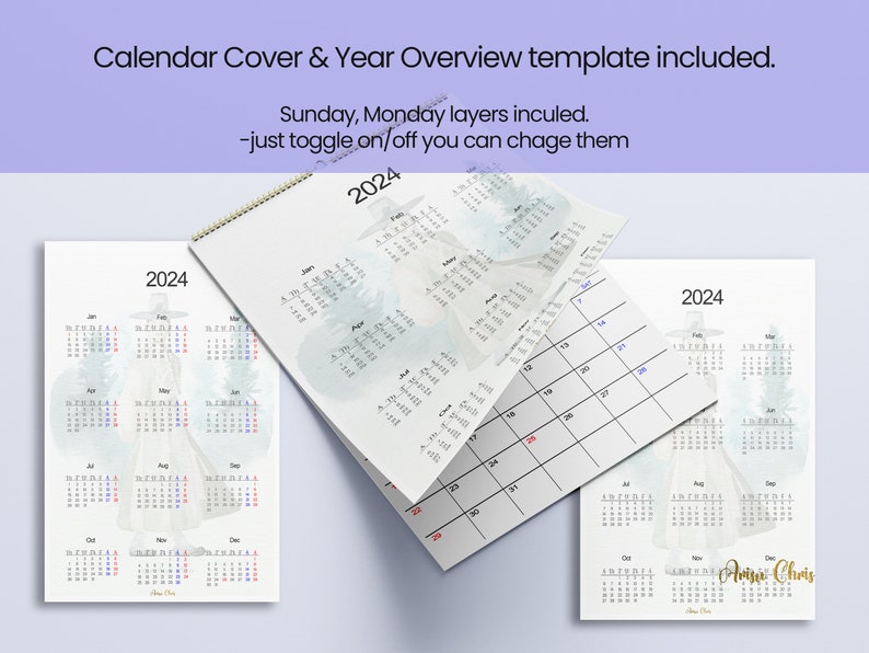 Tabloid 11x17" 2024 CALENDAR PSD Template | Sunday & Monday Start ...