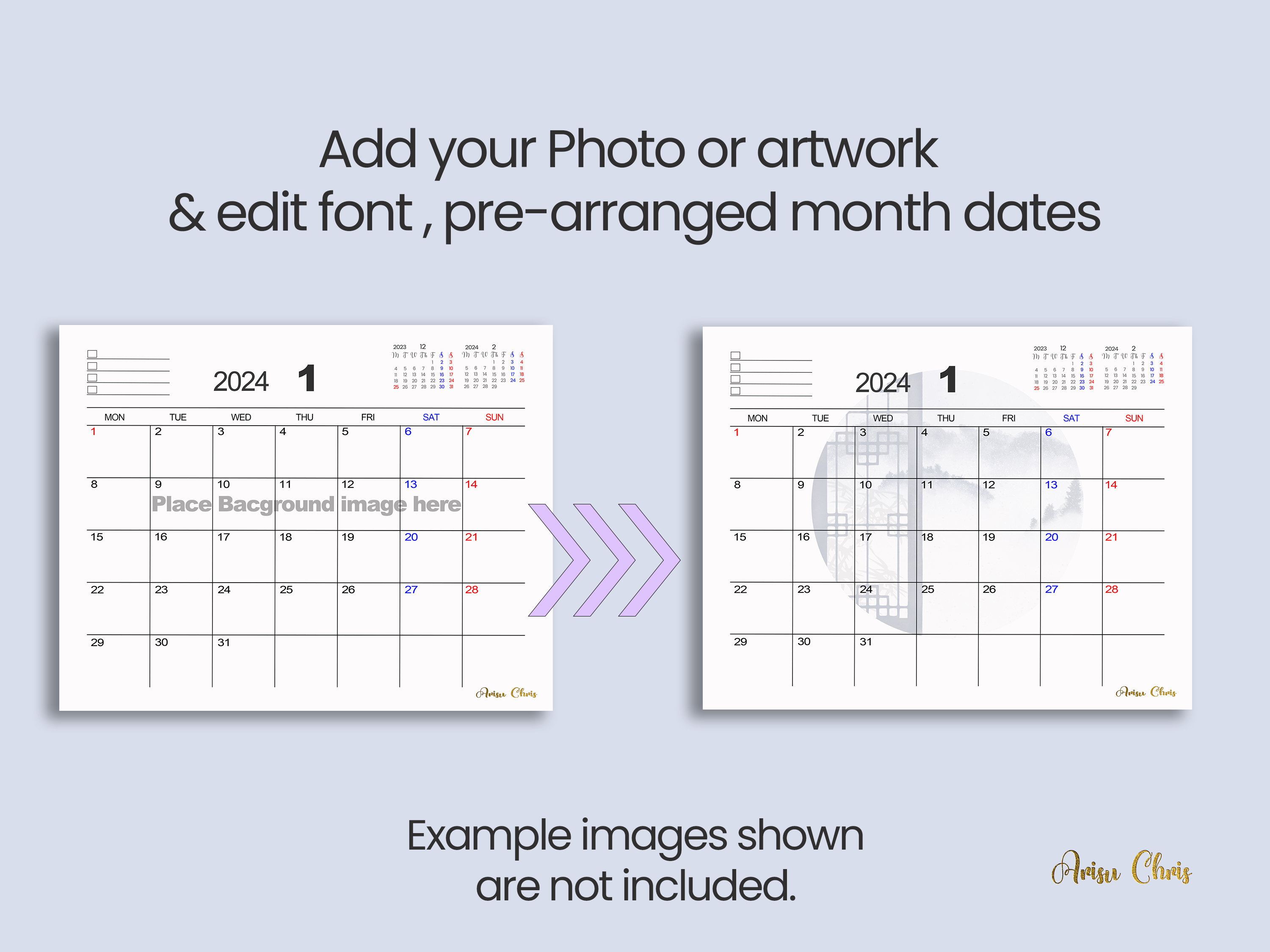 A4 11x8.5 Desk CALENDAR PSD Template Sunday & Monday Start Editable ...