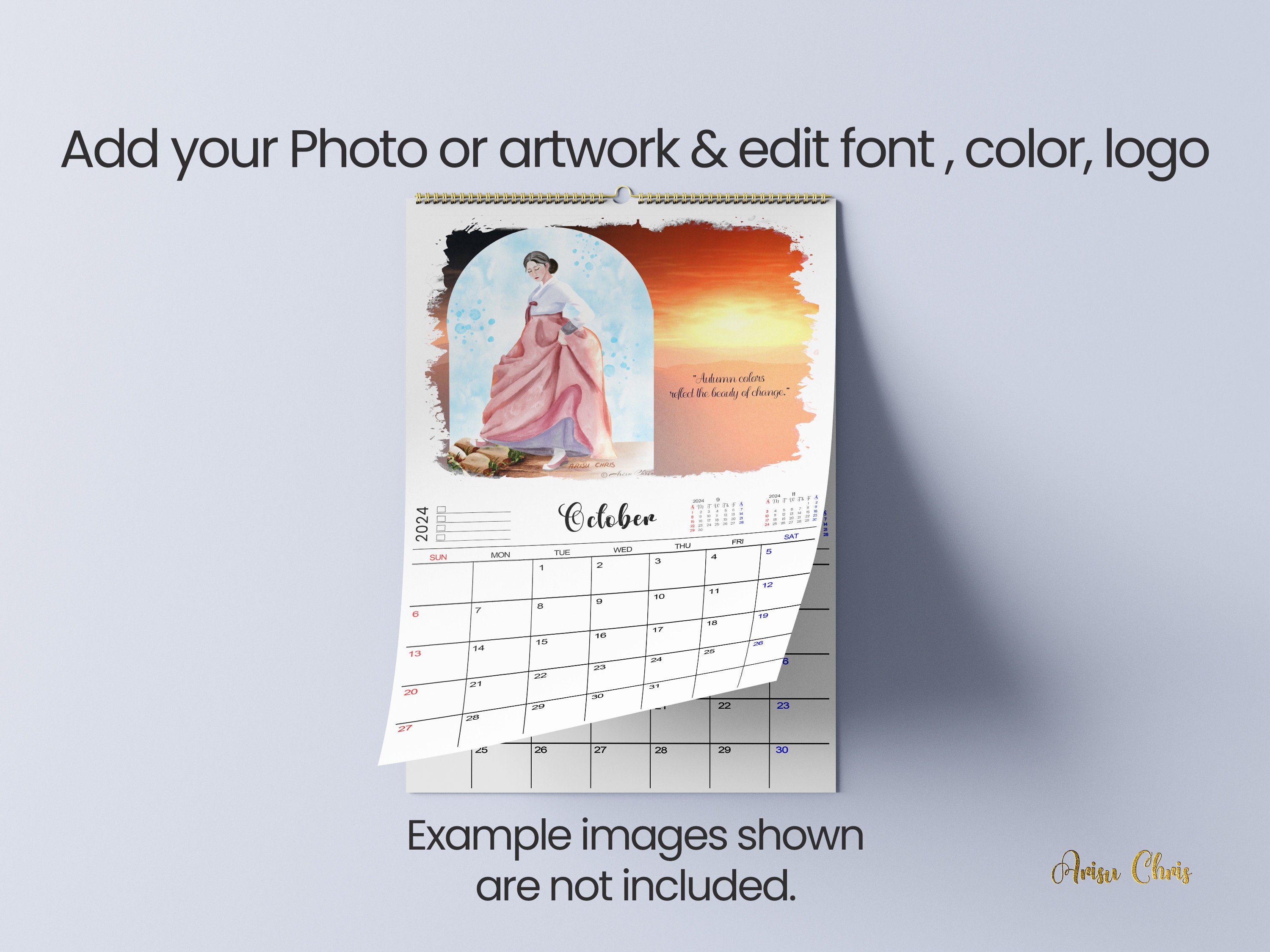 Tabloid 11x17 2024 CALENDAR PSD Template Sunday & Monday Start Editable ...