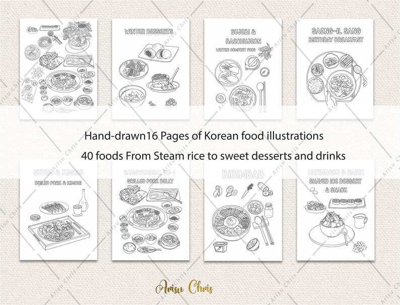Korean Food Coloring Book: Hand-drawn Printable Pages (PDF, PNG, JPG ...