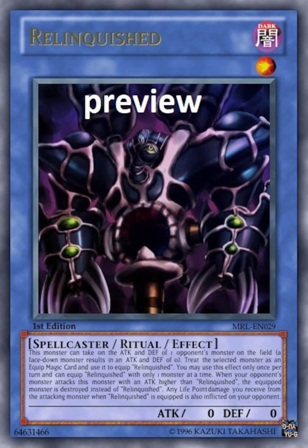 Relinquished Orica Custom Card Obelisk Tormentor Winged Dragon of Ra ...