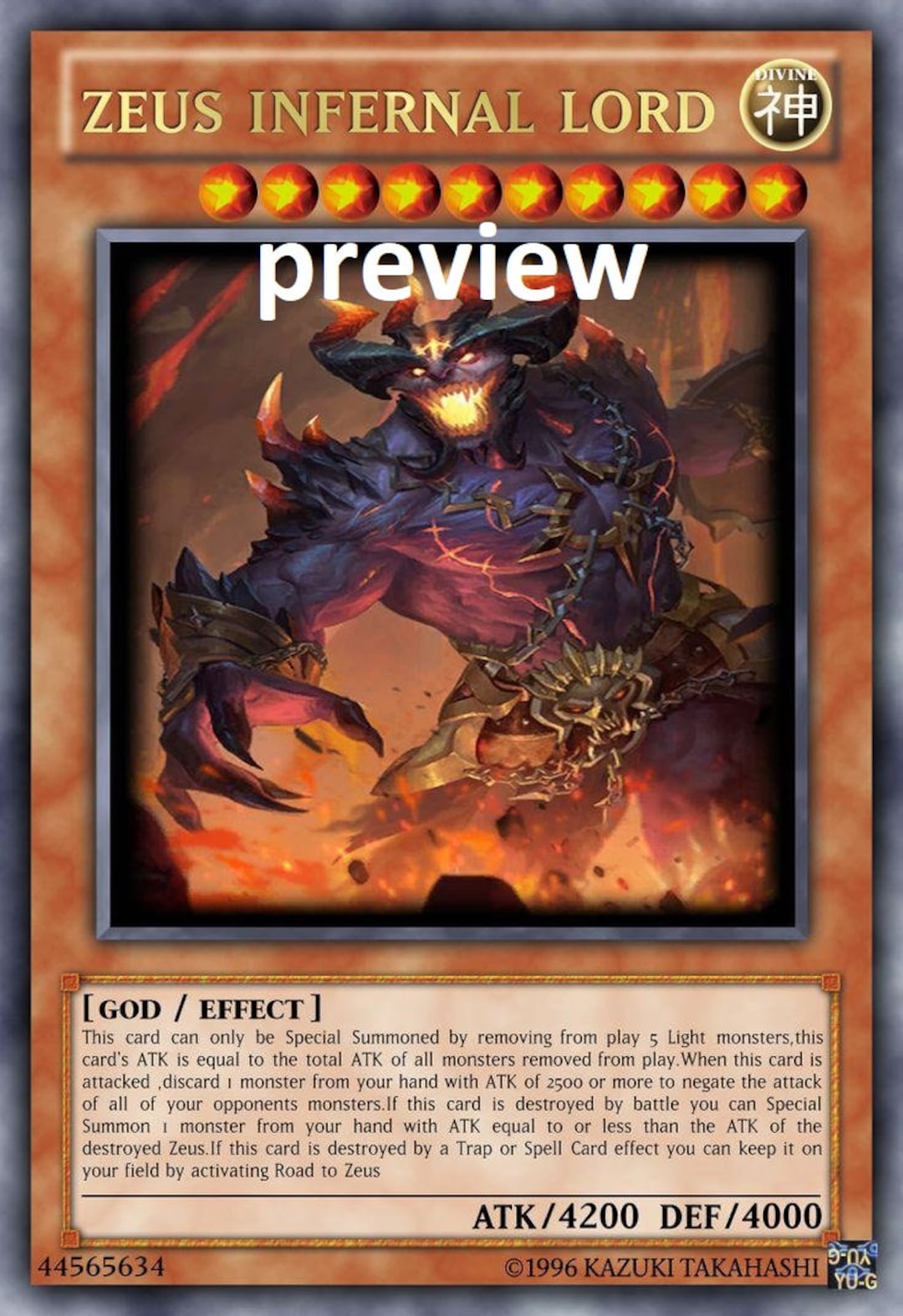 Zeus Infernal Lord Orica Custom Card Obelisk Tormentor Winged Dragon of ...