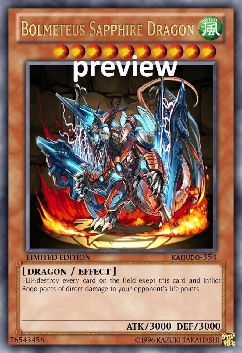 Bolmeteus Sapphire Dragon Orica Custom Card Obelisk Tormentor - Etsy