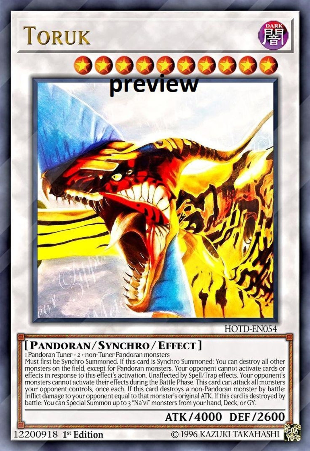 Toruk Orica Custom Card Obelisk Tormentor Winged Dragon of Ra - Etsy