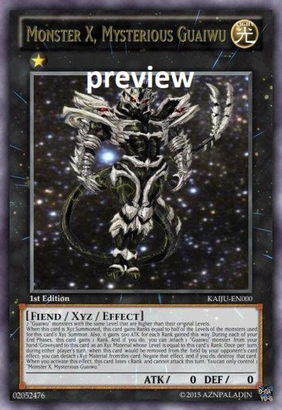 Monster X, Mysterious Guaiwu Orica Custom Card Obelisk Tormentor Winged ...