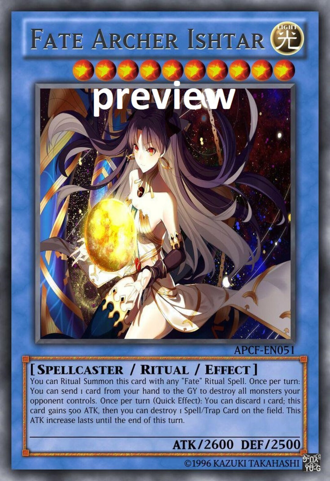 Fate Archer Ishtar Orica Custom Card Obelisk Tormentor Winged Dragon of ...