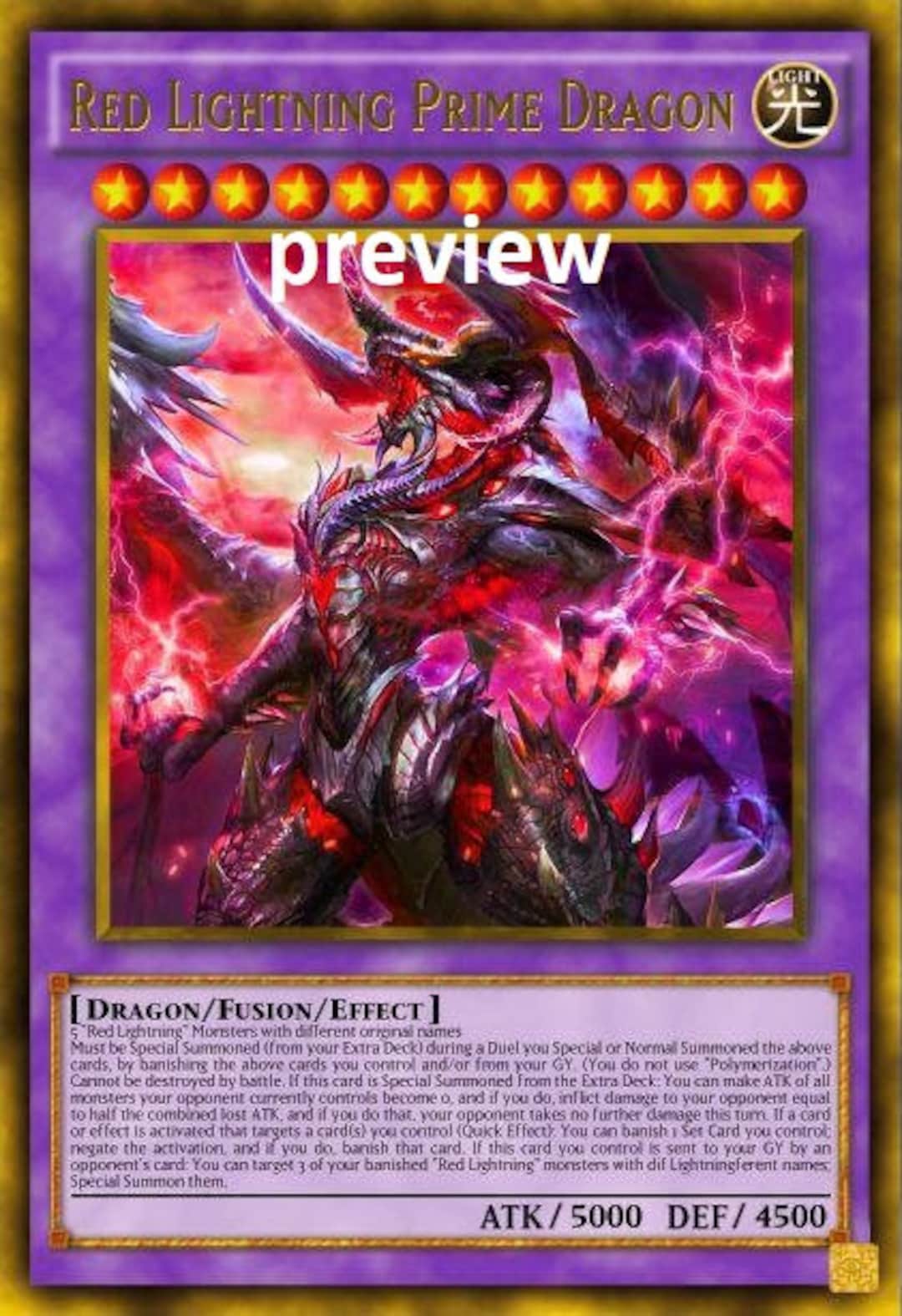 Red Lightning Prime Dragon Orica Custom Card Obelisk Tormentor Winged ...