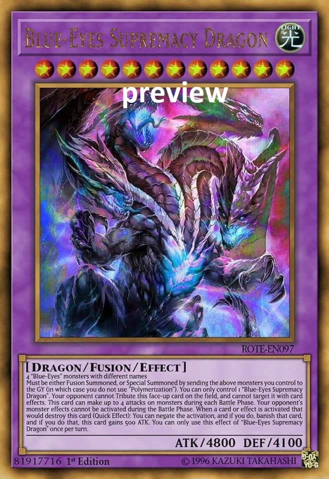 Blue-eyes Supremacy Dragon Orica Custom Card Obelisk Tormentor Winged ...