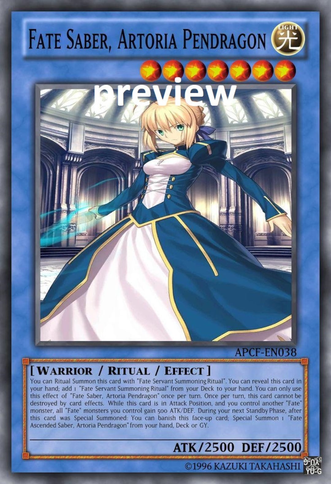 Fate Saber, Artoria Pendragon Orica Custom Card Obelisk Tormentor ...