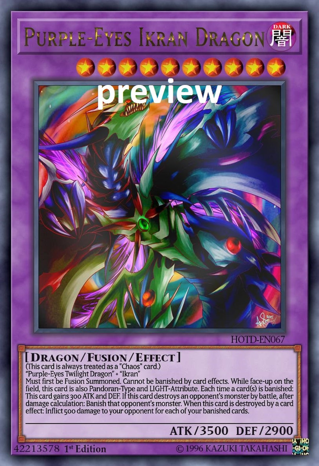 Purple-eyes Ikran Dragon Orica Custom Card Obelisk Tormentor Winged ...