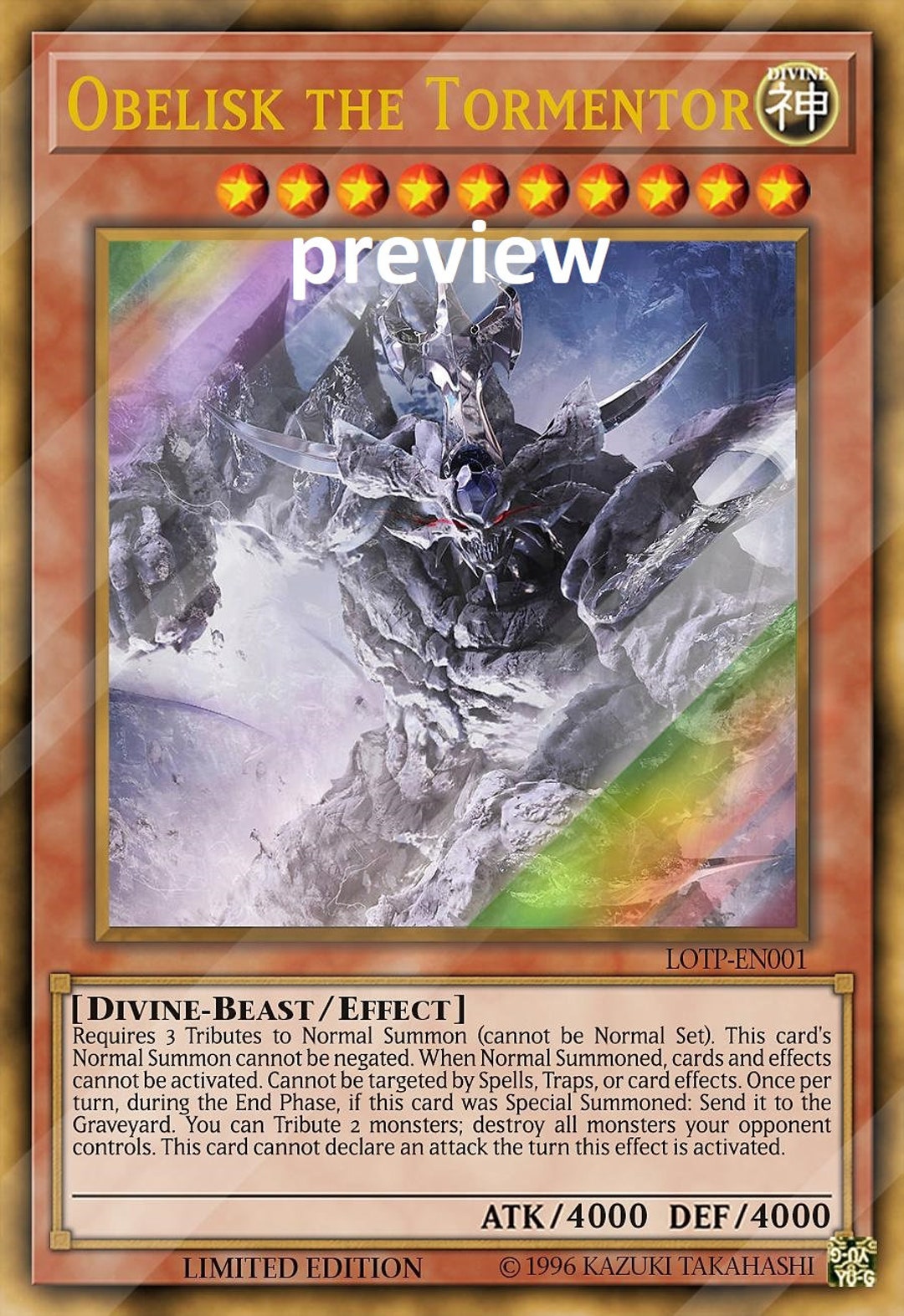 Yugioh Obelisk The Tormentor Card
