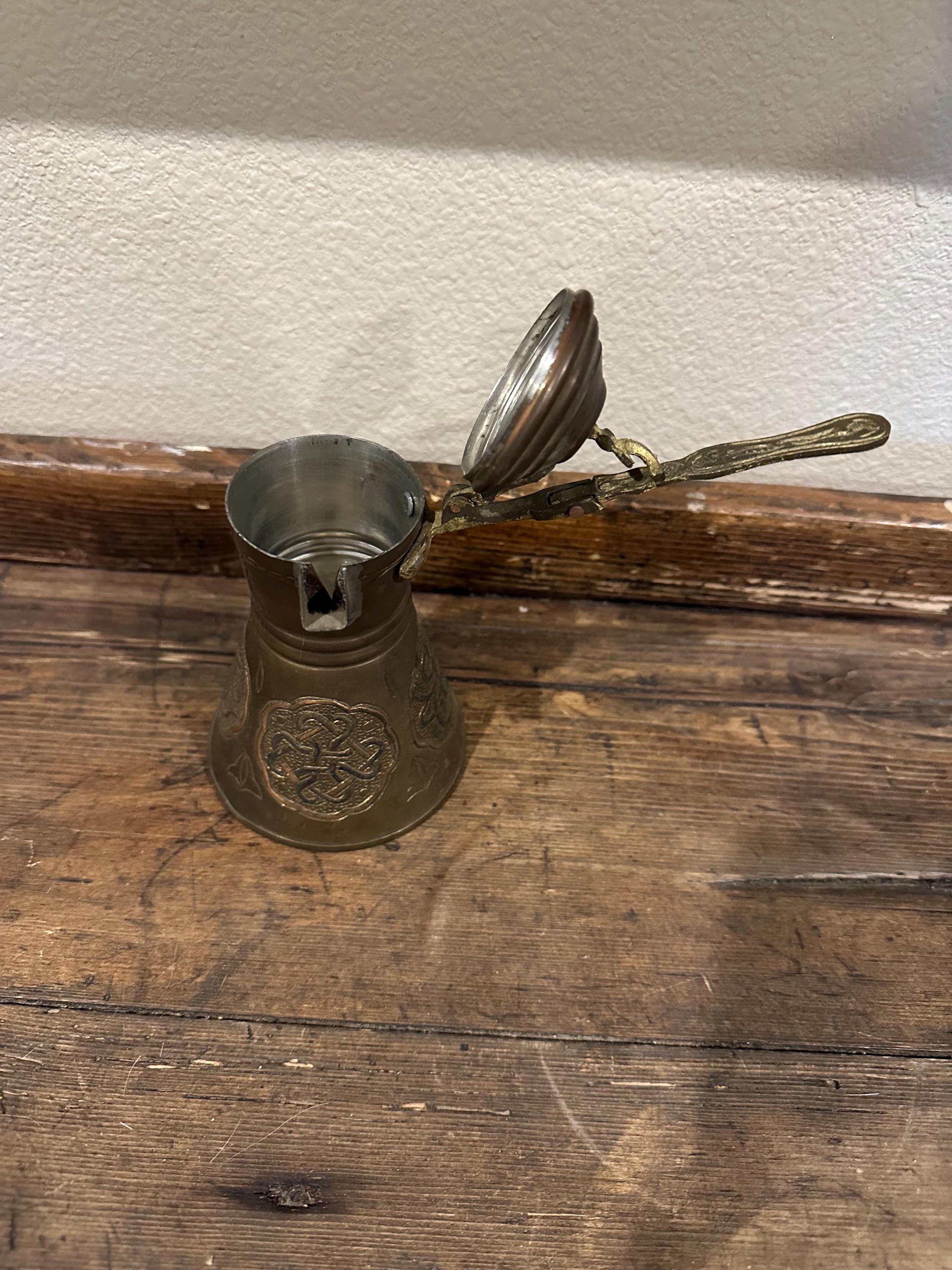 Vintage Cairo Ware Brass With Inlaid Silver Design Coffee Set - Egypt ...