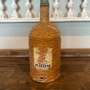 Vintage Wicker Wrapped Rum Demijohn Bottle, Aqua Blue/green Glass - Etsy