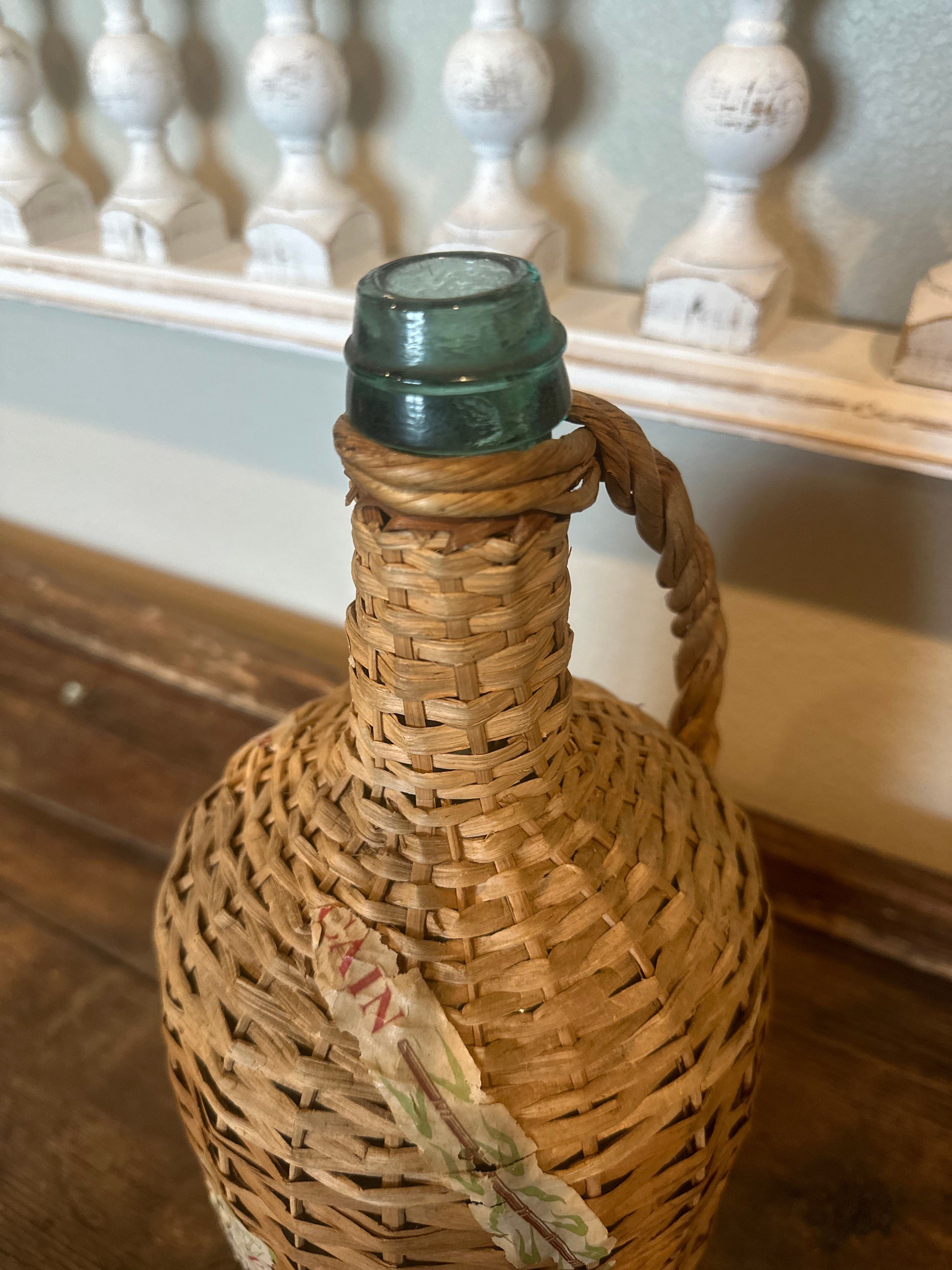 Vintage Wicker Wrapped Rum Demijohn Bottle, Aqua Blue/green Glass - Etsy