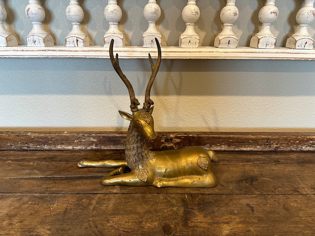 Vintage Large Solid Brass Stag Deer Antelope Figurine Statue / Vintage ...