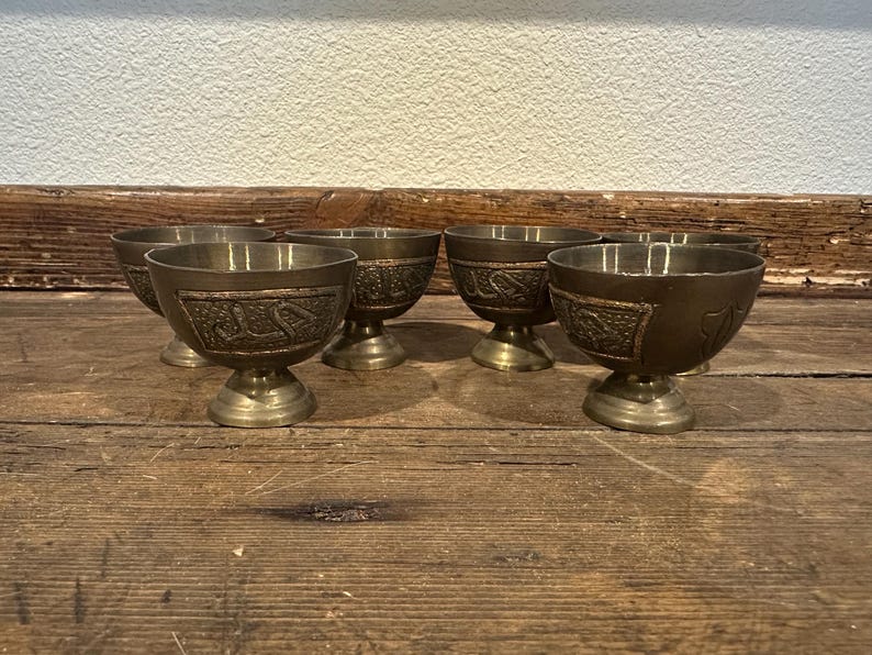 Vintage Cairo Ware Brass With Inlaid Silver Design Coffee Set - Egypt ...