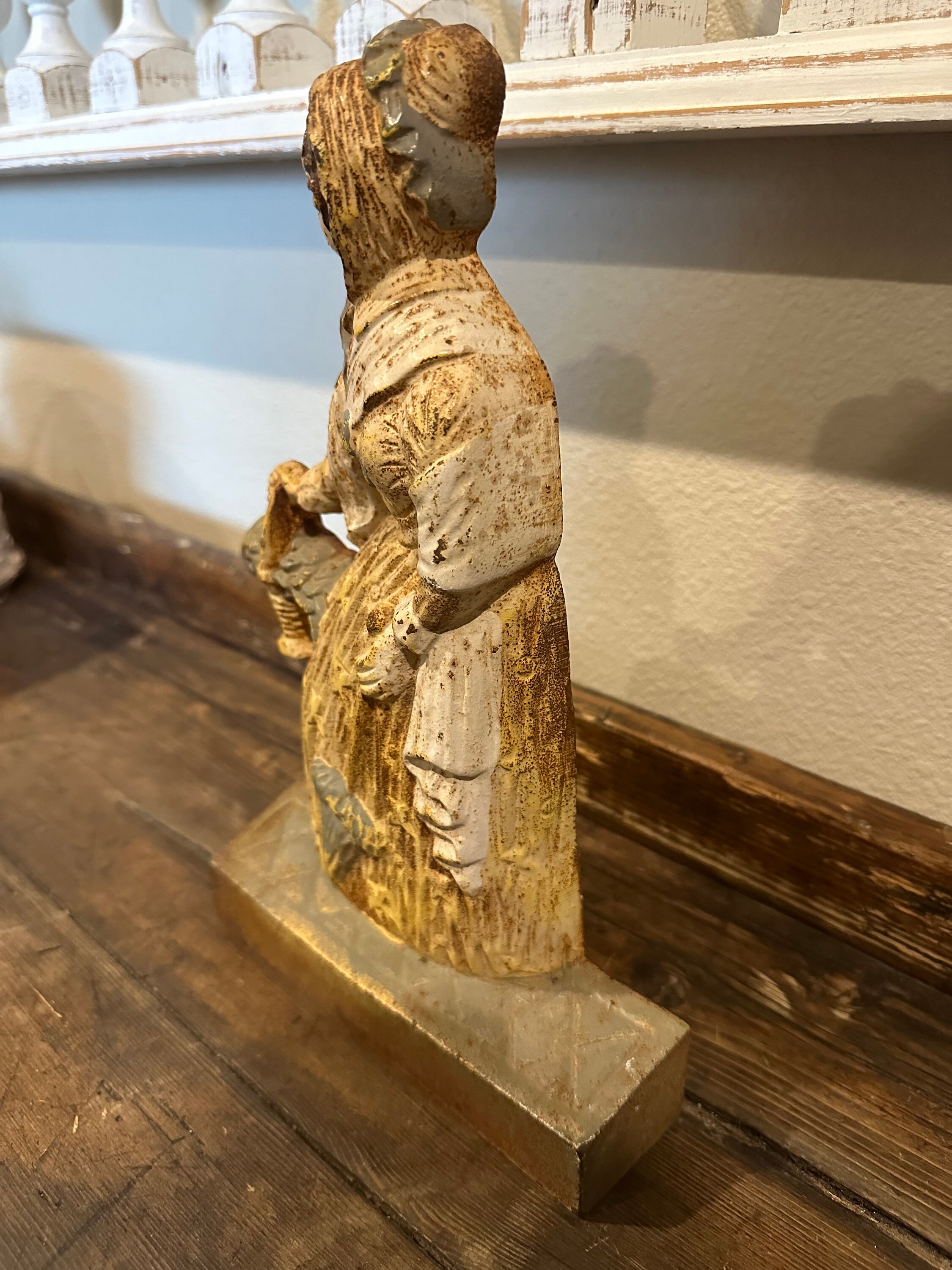 Vintage Cast Iron Colonial Woman Door Stop / Folk Art Lady Carrying ...