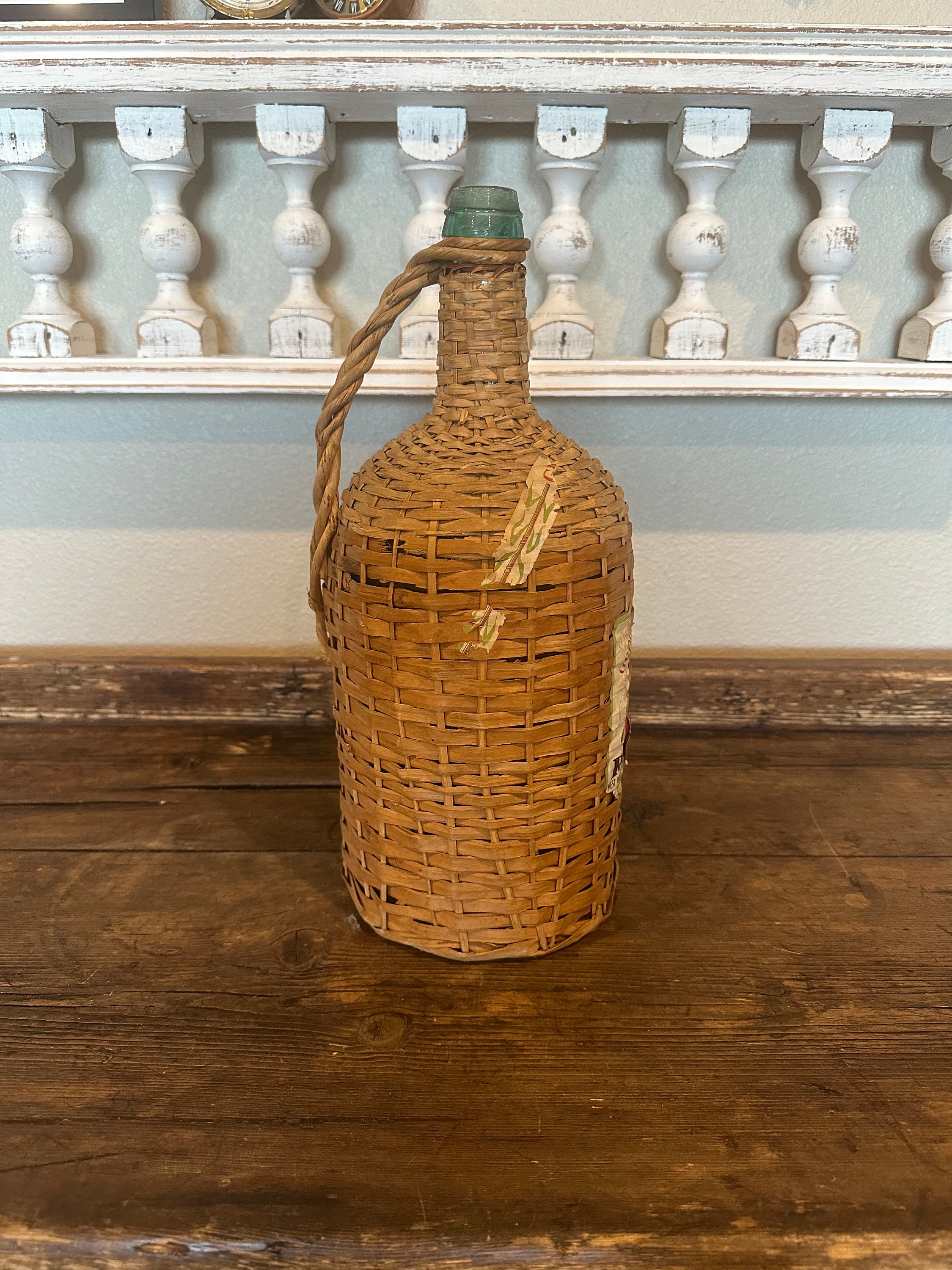 Vintage Wicker Wrapped Rum Demijohn Bottle, Aqua Blue/green Glass - Etsy