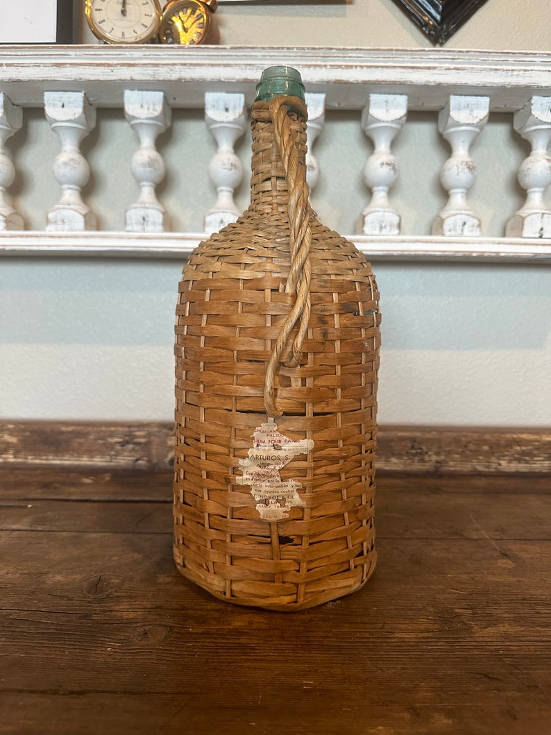 Vintage Wicker Wrapped Rum Demijohn Bottle, Aqua Blue/green Glass - Etsy