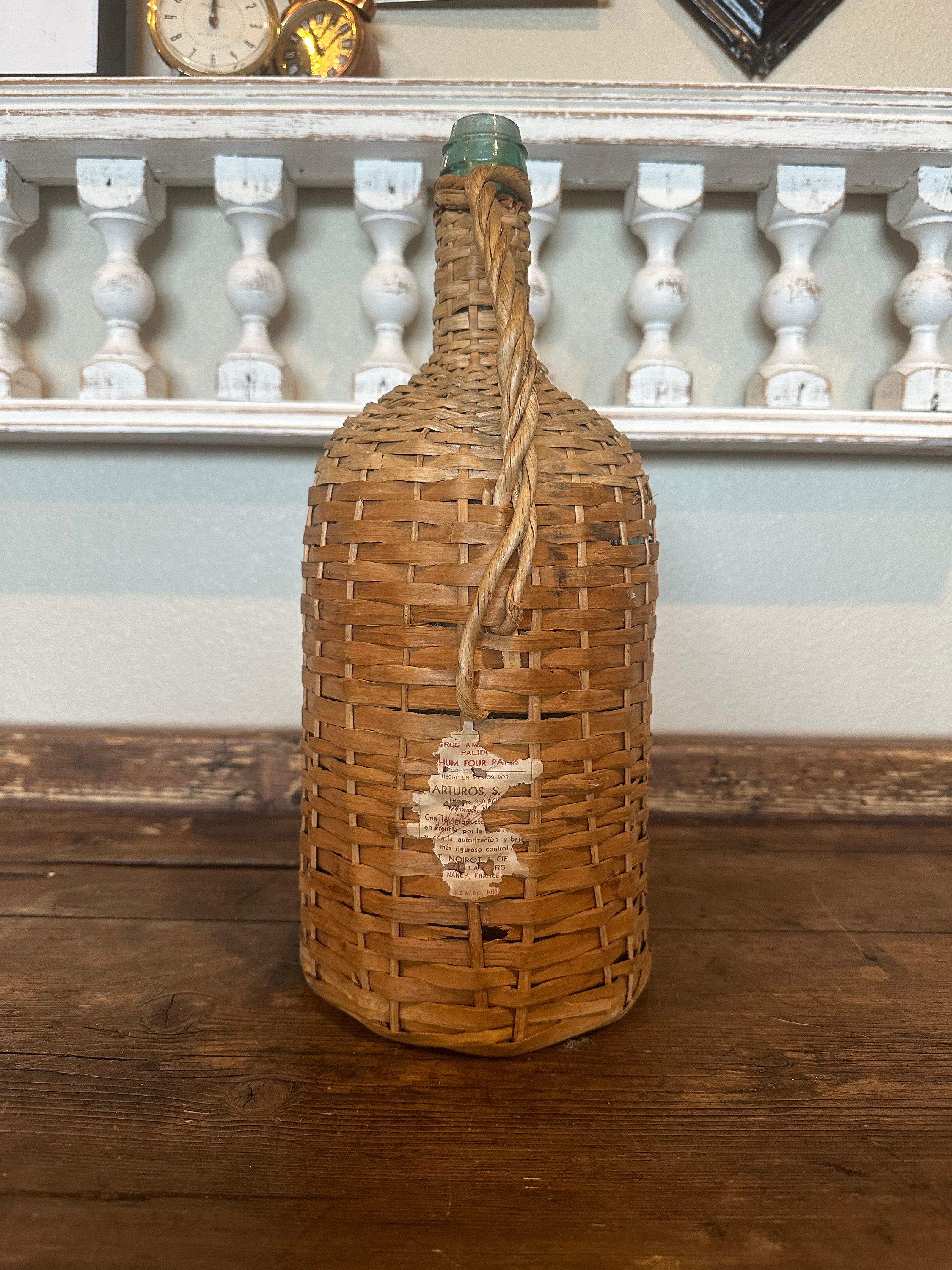 Vintage Wicker Wrapped Rum Demijohn Bottle, Aqua Blue/green Glass - Etsy