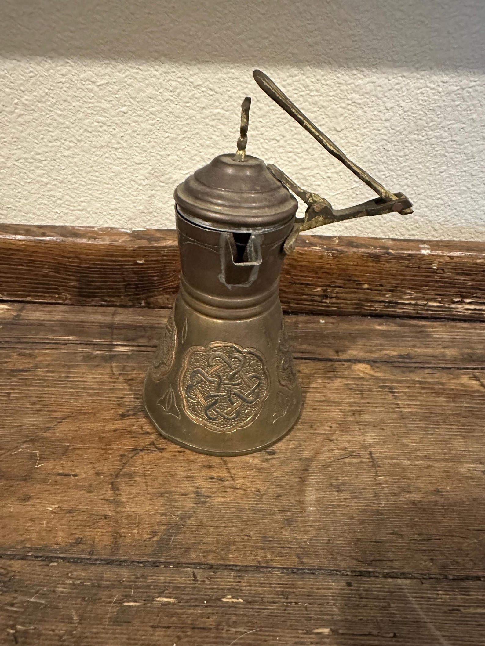 Vintage Cairo Ware Brass With Inlaid Silver Design Coffee Set - Egypt ...