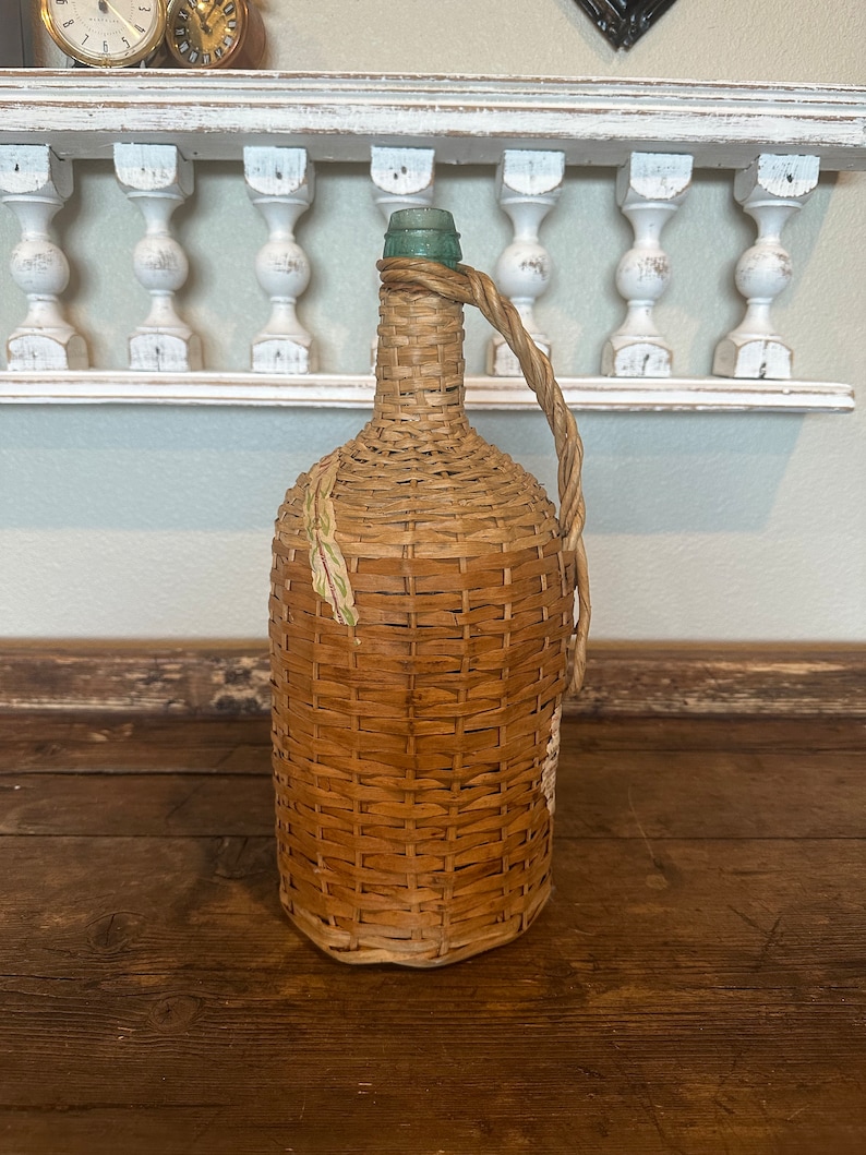 Vintage Wicker Wrapped Rum Demijohn Bottle, Aqua Blue/green Glass - Etsy