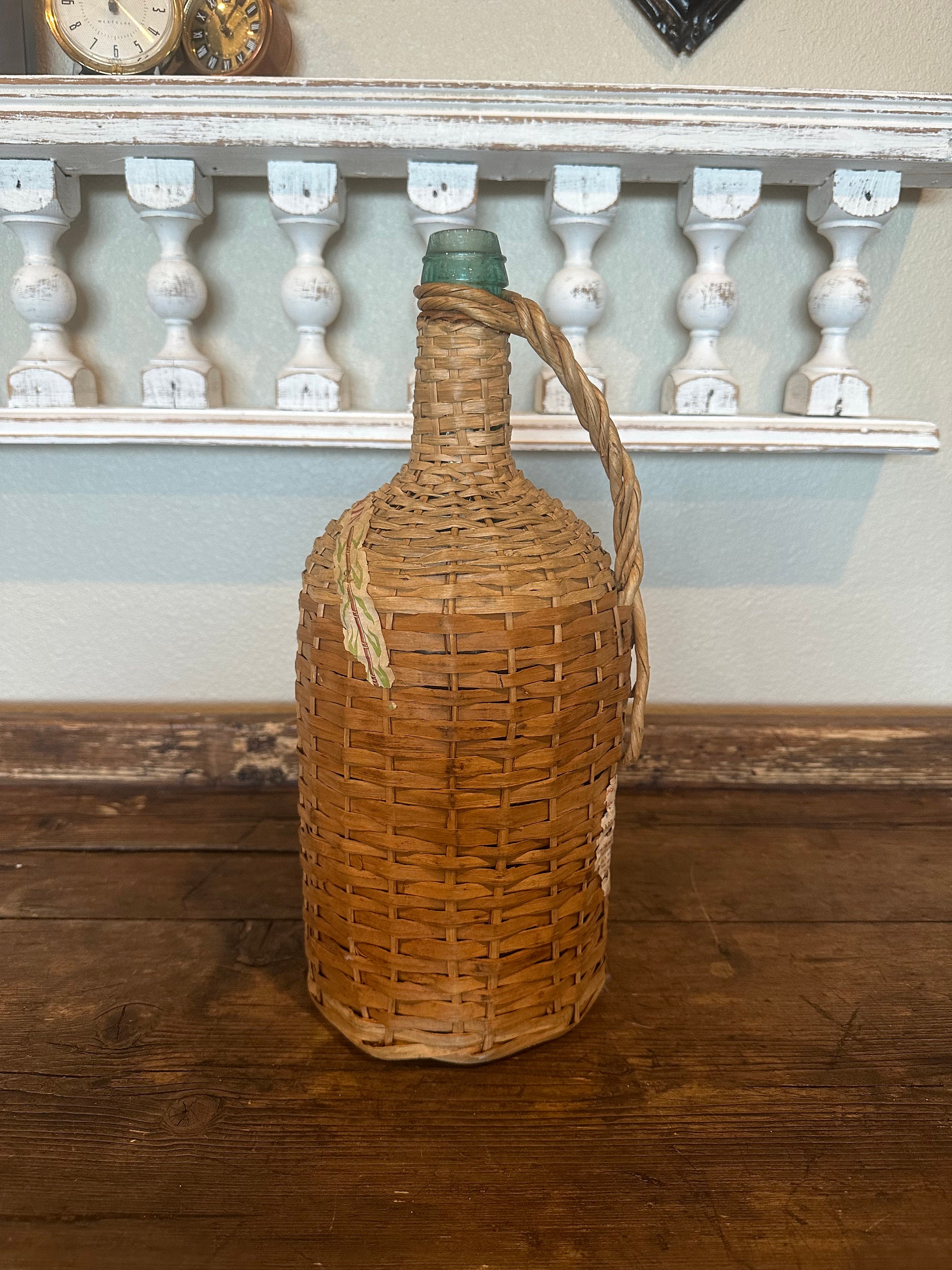 Vintage Wicker Wrapped Rum Demijohn Bottle, Aqua Blue/green Glass - Etsy