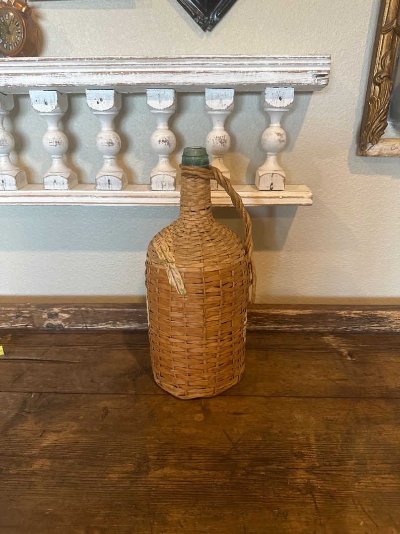 Vintage Wicker Wrapped Rum Demijohn Bottle, Aqua Blue/green Glass - Etsy