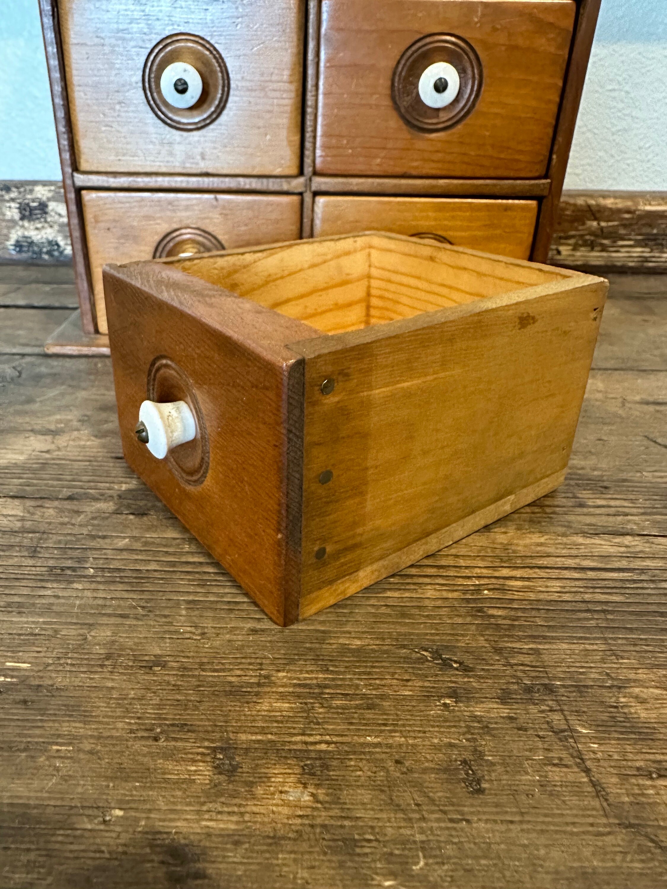 Vintage 8 Drawer Wall Mount Spice Rack / Wood Cubby Kitchen Storage ...
